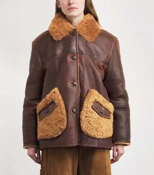 Claudie Pierlot Leather Aviator Jacket With Shearling Details