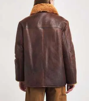 Claudie Pierlot Leather Aviator Jacket With Shearling Details