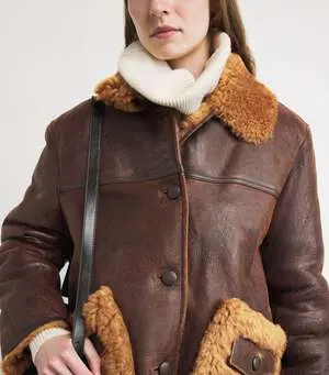 Claudie Pierlot Leather Aviator Jacket With Shearling Details