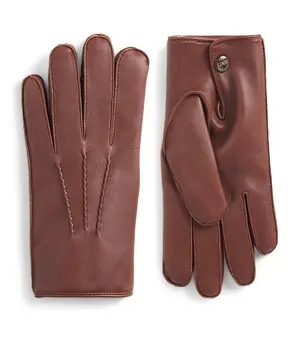 DENTS Leather Fur-lined Gloves - Beige