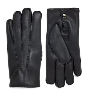 DENTS Leather Fur-lined Gloves - Grey