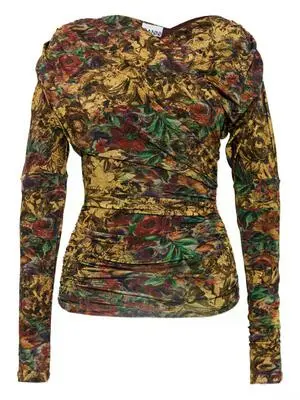 GANNI Floral Long-sleeve Top - Neutrals