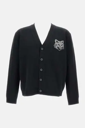 Maison Kitsuné Cardigan With Fox Head Pattern - Black