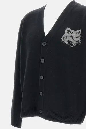 Maison Kitsuné Cardigan With Fox Head Pattern - Black
