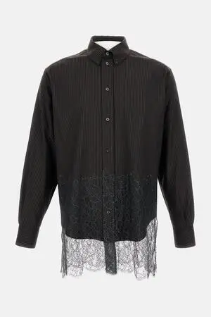 Fendi Pinstriped Wool Shirt In And Lace - Black