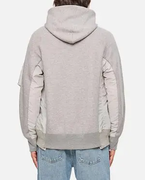 Sacai Terry Sweatshirt With Hood In Twill And Nylon - Grey