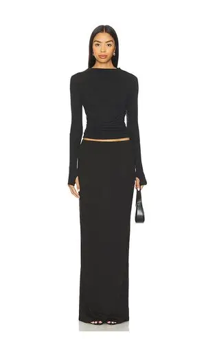 Enza Costa Twist Front Long Sleeve Top - Black