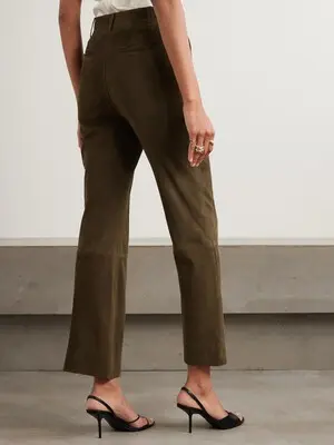 Victoria Beckham Cropped Suede Flared Pants - Green