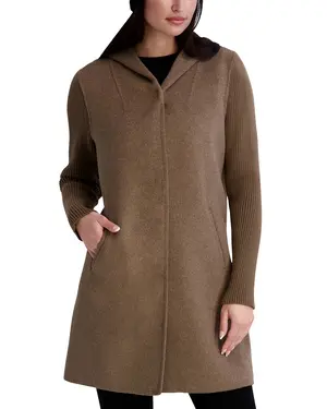 KENNETH COLE Hooded Double Face Coat - Nutmeg
