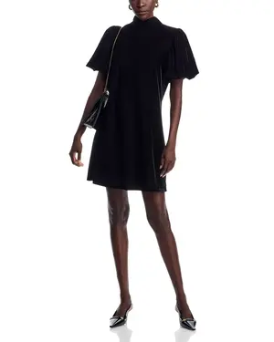 AREA STARS Mock Neck Velvet Mini Dress - Black