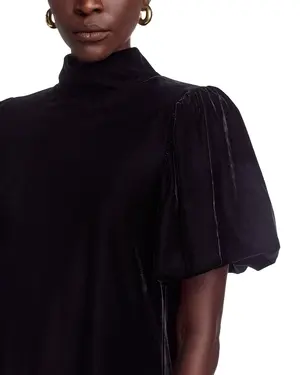AREA STARS Mock Neck Velvet Mini Dress - Black