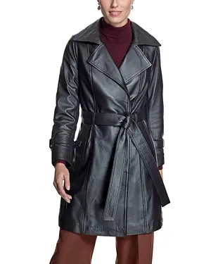 MAXIMILIAN Leather Belted Trench - Dark Brown