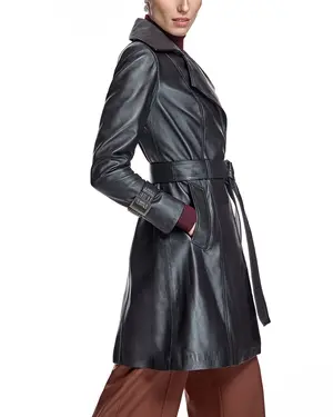 MAXIMILIAN Leather Belted Trench - Dark Brown