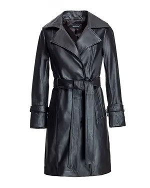 MAXIMILIAN Leather Belted Trench - Dark Brown