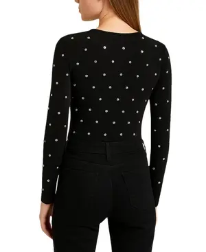 NOCTURNE Embellished V-neck Long Sleeve Top - Black
