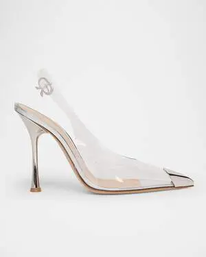 GIANVITO ROSSI Plexi Metal Cap-Toe Slingback Pumps - Trasp Silver