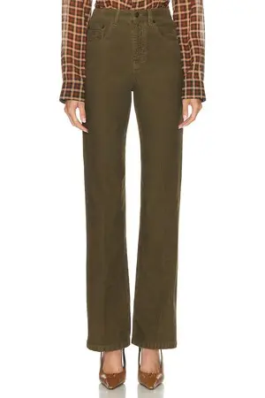 Olive Green Leather Wide-Leg Pants