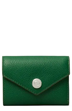 Tory Burch Small Pebble Leather Envelope Trifold Wallet - Dark Kale