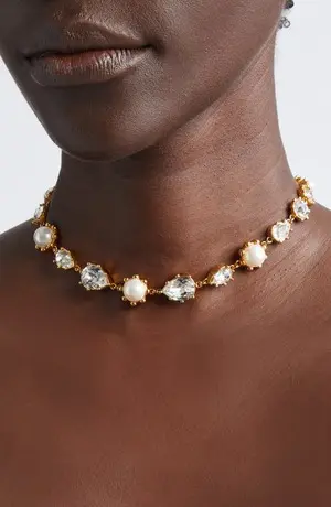 Oscar De La Renta Crystal Drop Earrings - Pearl