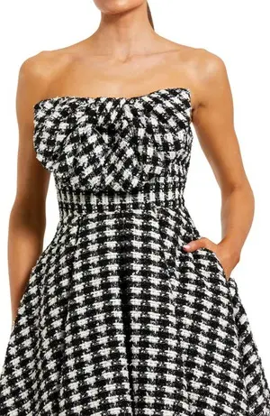 Mac Duggal Boucle Strapless Mini Dress With Bow
