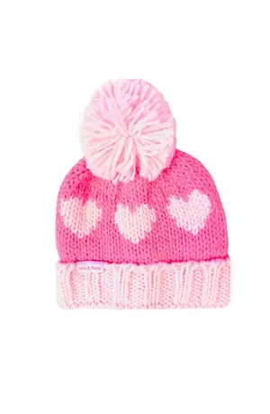 BITS & BOWS Hearts Bobble Beanie - Pink