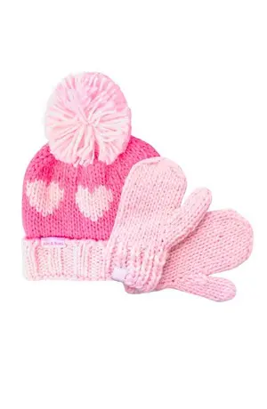 BITS & BOWS Hearts Bobble Beanie - Pink