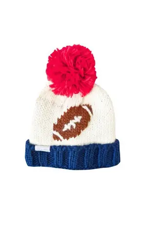 BITS & BOWS Football Bobble Hat - White