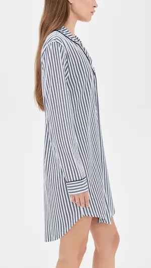 PETITE PLUME Luxe Pima French Ticking Nightshirt - Navy
