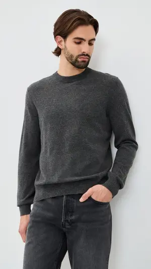 Theory Hilles Crew Sweater In Cashmere - Charcoal Melange