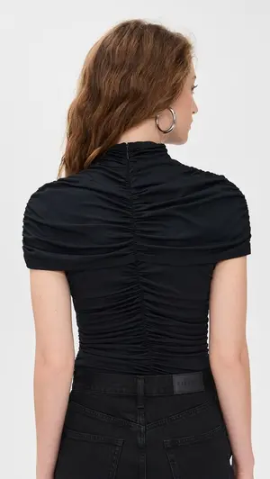 Susana Monaco Mock Neck Overlay Top - Black