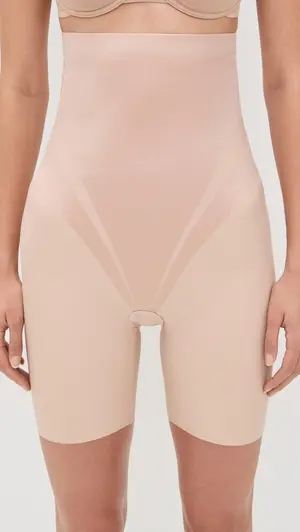 Spanx High-waisted Mid-thigh Shorts - Champagne Beige