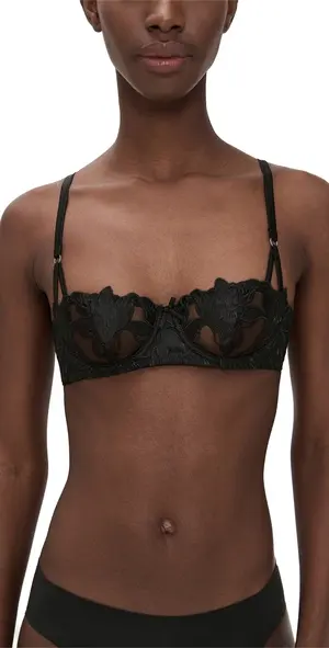 Fleur Du Mal Lily Embroidery Balconette Bra - Black