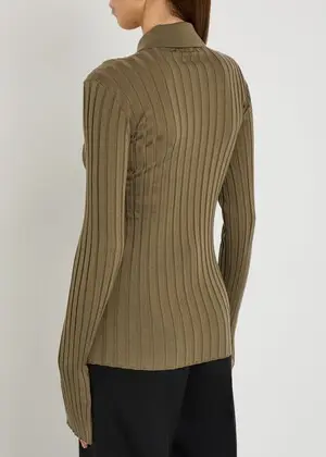 Calvin Klein Ribbed Wool Polo Top - Sage