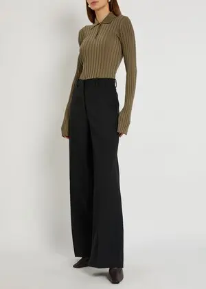Calvin Klein Ribbed Wool Polo Top - Sage