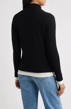 GRIFFEN Layered Look Wool And Cashmere Turtleneck Sweater - Black/ivory