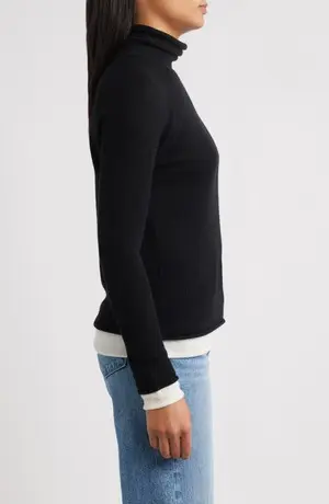 GRIFFEN Layered Look Wool And Cashmere Turtleneck Sweater - Black/ivory