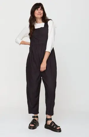 TURTLEDOVE LONDON Smocked Pinstripe Denim Jumpsuit - Black