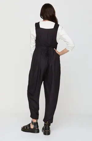 TURTLEDOVE LONDON Smocked Pinstripe Denim Jumpsuit - Black