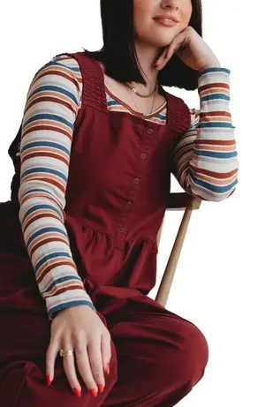 TURTLEDOVE LONDON Organic Cotton Nora Stripe Print Henley Top - Red
