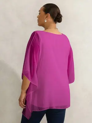 LIVE UNLIMITED Chiffon V-neck Overlay Top