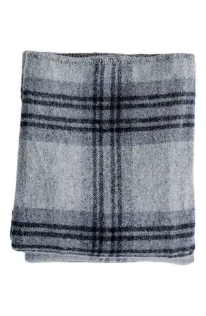 EVANGELINE Plaid Merino Wool Blankets - Fog/ledge Plaid