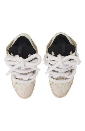 LANVIN Curb Leather Sneakers With Snake Laces - Beige/black
