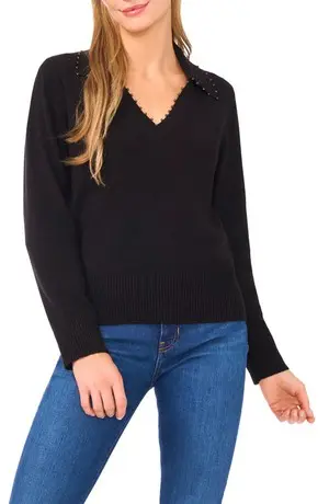 Ted Baker London Bead Detail Polo Sweater - Rich Black