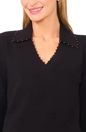 Ted Baker London Bead Detail Polo Sweater - Rich Black