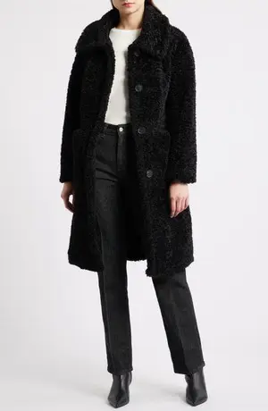 Bcbgmaxazria Long Teddy Fleece Coat - Black
