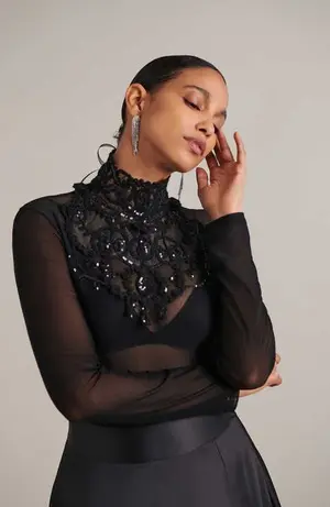 Anne Fontaine Embroidered Sequin Lace Collar