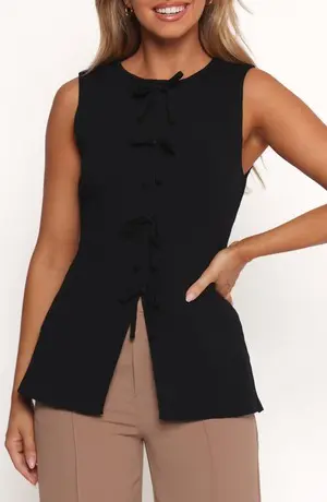 PETAL & PUP Milani Bow Front Sweater Tank - Black