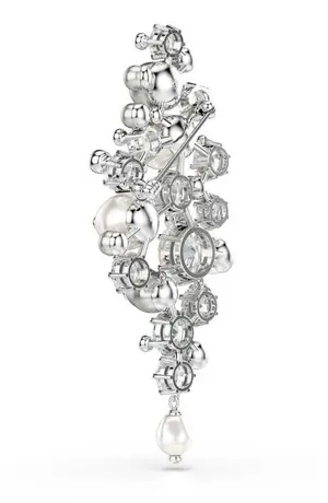SWAROVSKI Constella Crystal & Faux Pearl Brooch - Rhodium/crystal