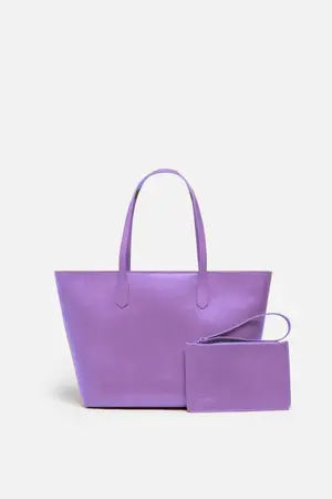 SILVER & RILEY Manila All Purpose Large Leather Carryall Tote Bag - Lilac