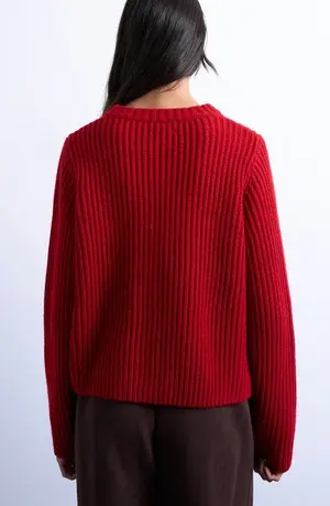 Topshop Ribbed Knit Cardigan - Red